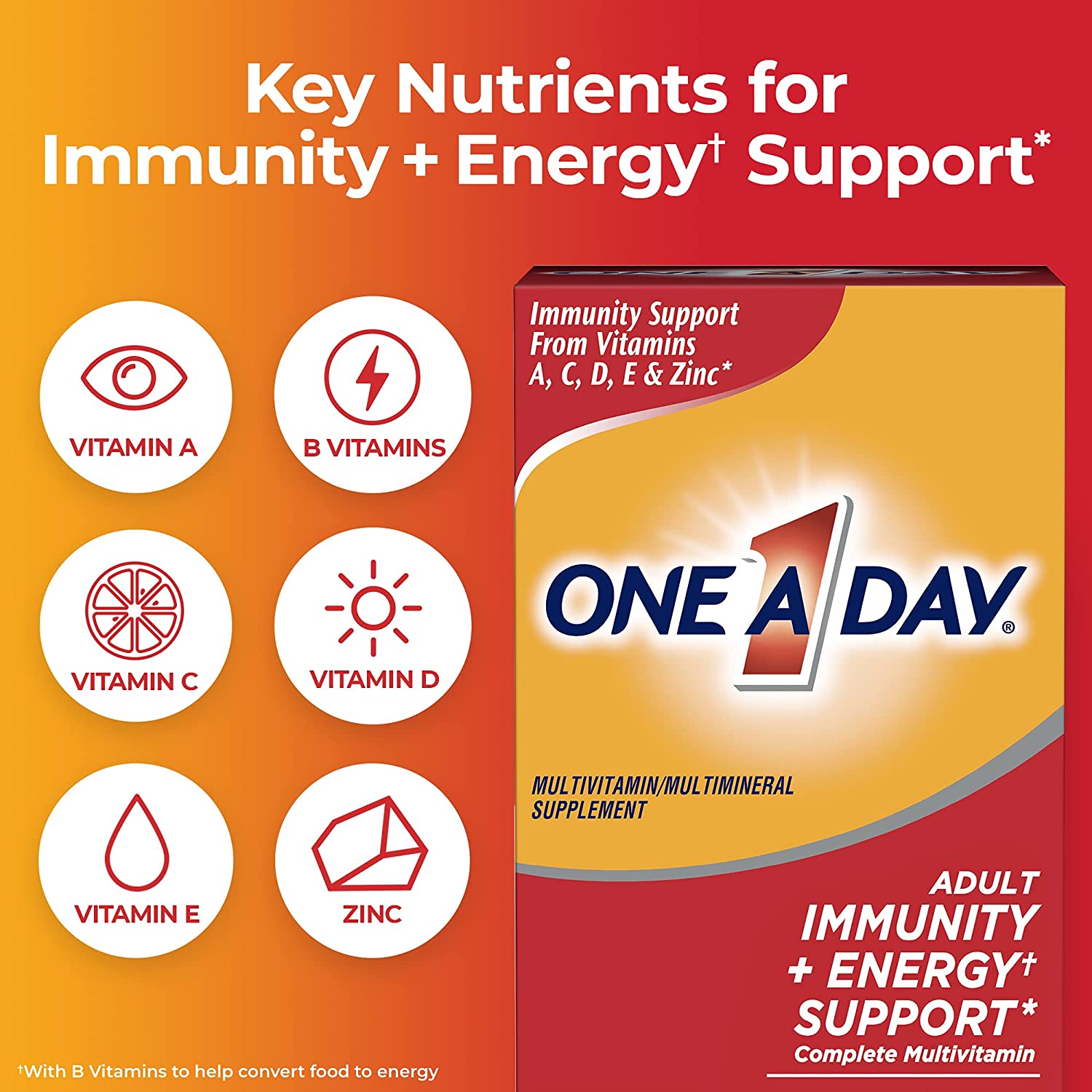 One A Day Adult Immunity + Energy Support 100 Tablets | Super Supplement
