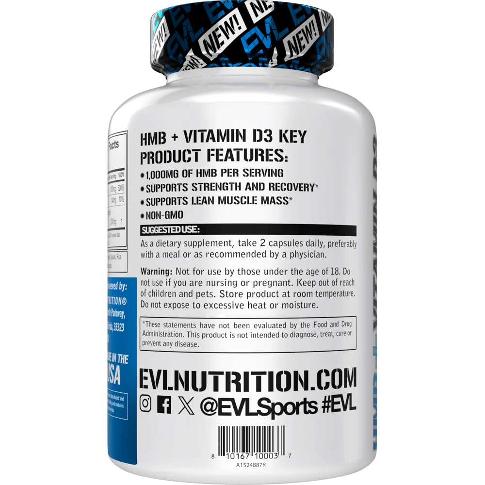 EVLution Nutrition HMB + Vitamin D3 90 Veggie Capsules | Super Supplement